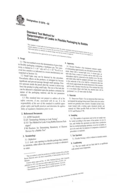 ASTM D3078-02 standard | DVACI Packaging Leak Testers & Vacuum Chambers